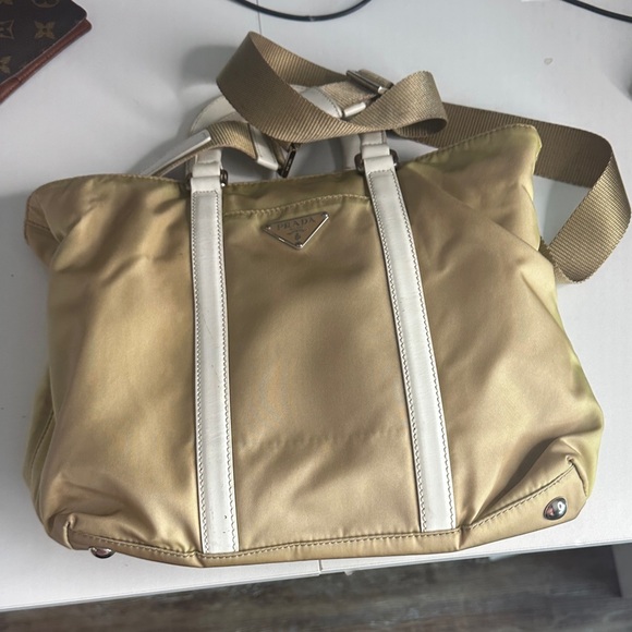 Prada | Bags | Prada Beige And Cream Shoulder Bag | Poshmark